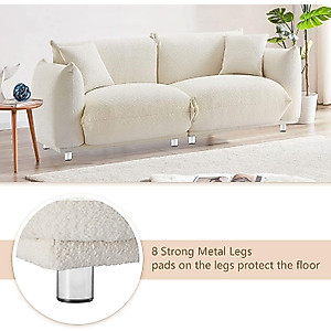 87'' Modern Lambswool Couch for Living Room,Fabric 2 Seater Sofa,Solid Wood Frame and Stable Metal Legs Couch with 2 Pillows,Sofa Furniture for Apartment (87" Loveseat Sofa, White)