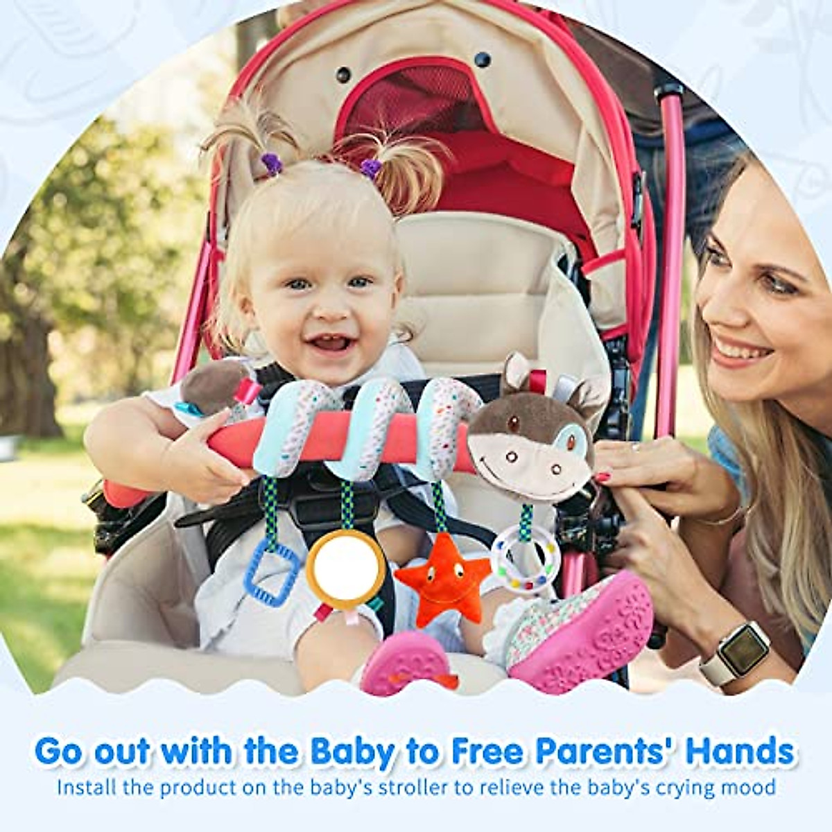 XIXILAND Car Seat Toys for Babies 0-6 Months, Baby Toys 0-6 Months Stroller Toys Infant Toys 0-3 Months, Newborn Toys 0 3 Months Brain Development Crib Toys Hanging Toys with Mirror Rattles Teether