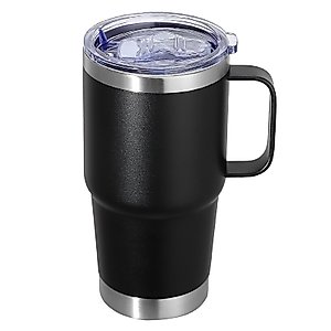 Abbrevi 20 oz Stainless Steel Tumbler with Handle Metal Insulated Coffee Travel Mug with Handle Double Wall Tumbler Cup with Lid and Straw, Black 1 Pack