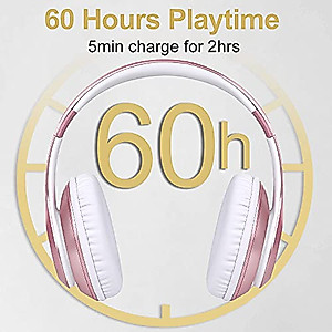 9S Bluetooth Headphones Over-Ear,CVC 6.0 Noise Cancelling Mic Wireless Headphones,60 Hrs Playtime Hi-Fi Stereo Deep Bass Foldable Headphones for Online Class, Home Office, PC, Cell Phones (Rose Gold)