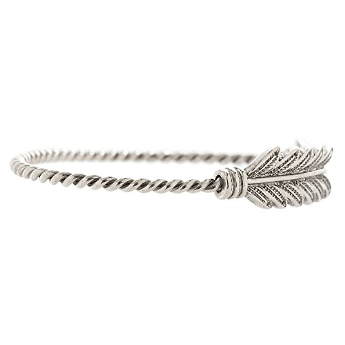 Artisan Owl Arrow Cuff Feather Bracelet - Silver Tone