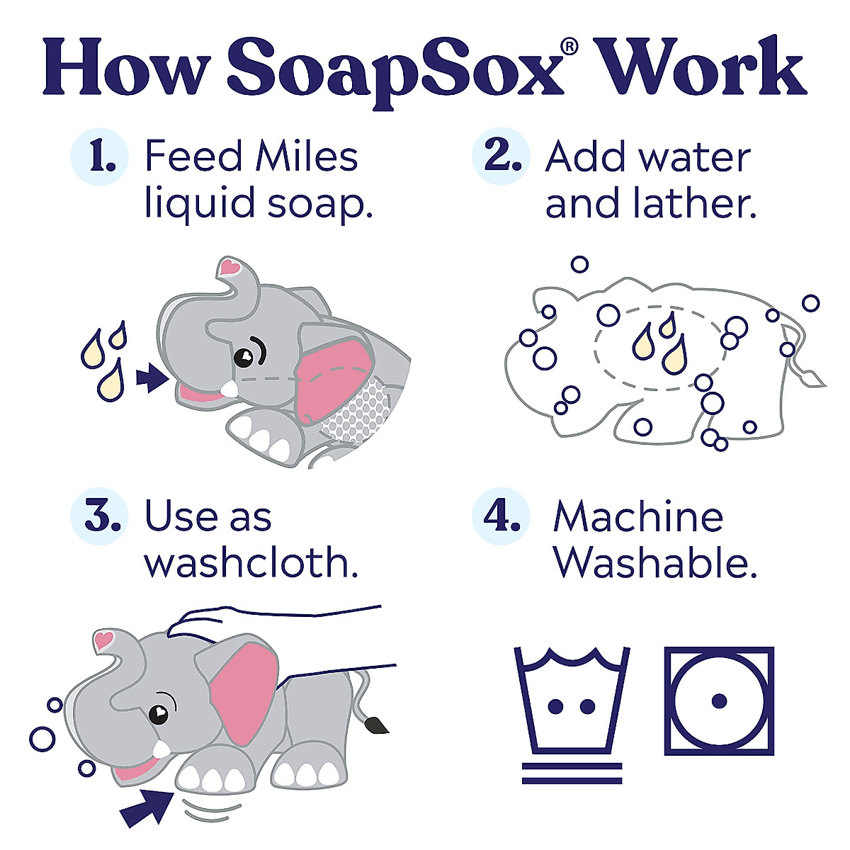 SoapSox, Miles The Elephant - Children's Bath Toy, Grey (SSEL)