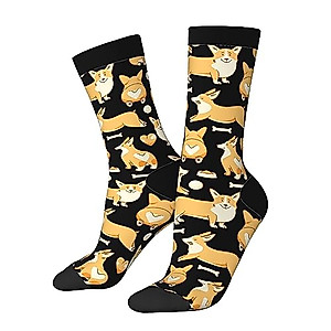 Muvtioc Funny Novelty Socks For Dog Lover,Cute Corgi Printed Casual Crew Sock Gifts For Men Women,Cute Funny Corgi
