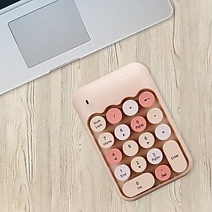 Lomiluskr Wireless Numeric Keypad with 2.4G USB Receiver, Cute Colorful Round Keycaps, Portable Financial Accounting Numpad Number Keyboard, Suitable for PC, Laptop (Milk Tea)
