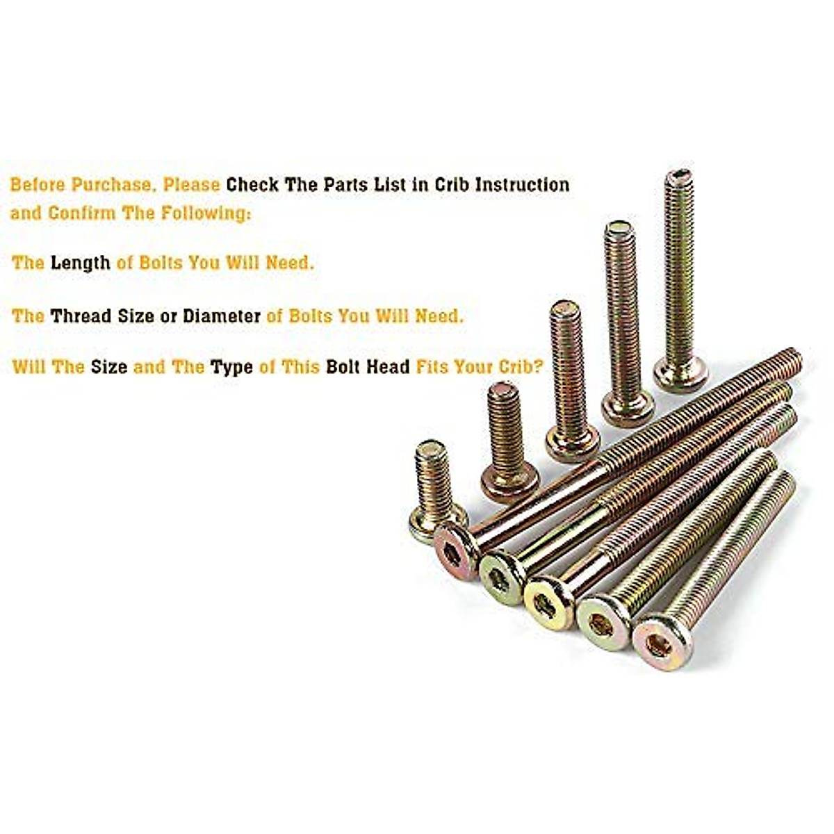 Crib Screws and Bolts Replacement Hardware Kit - Baby Bed Screws 85mm 75mm 70mm 55mm 50mm 45mm 40mm 30mm 20mm 16mm M6 Replacement Bolts Barrel Nuts for Baby Toddler Bed Crib Furniture