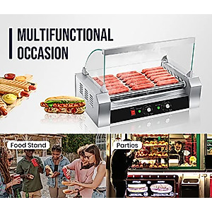 SYBO Hot Dog Roller, 18 Hot Dog 7 Roller Grill Cooker Machine with Removable Stainless Steel Drip Tray and Glass Hood Cover, 1000-Watts, OT-R3-8