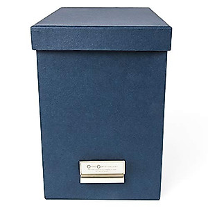 Bigso John Fiberboard Label Frame Desktop File Storage Box Document Organizer for Important Paperwork Durable Hanging File Box with a Lid & Metal Label Window 7.4’’ x 13’’ x 10.4’’ Blue