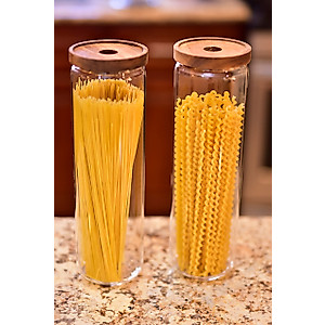 Glass Jars with Acacia Lids – Set of 2 High Borosilicate Glass Containers with Wooden Lids 54oz. Airtight Glass Containers for noodles Cereal Rice Sugar Tea Coffee Beans Stackable Storage Containers