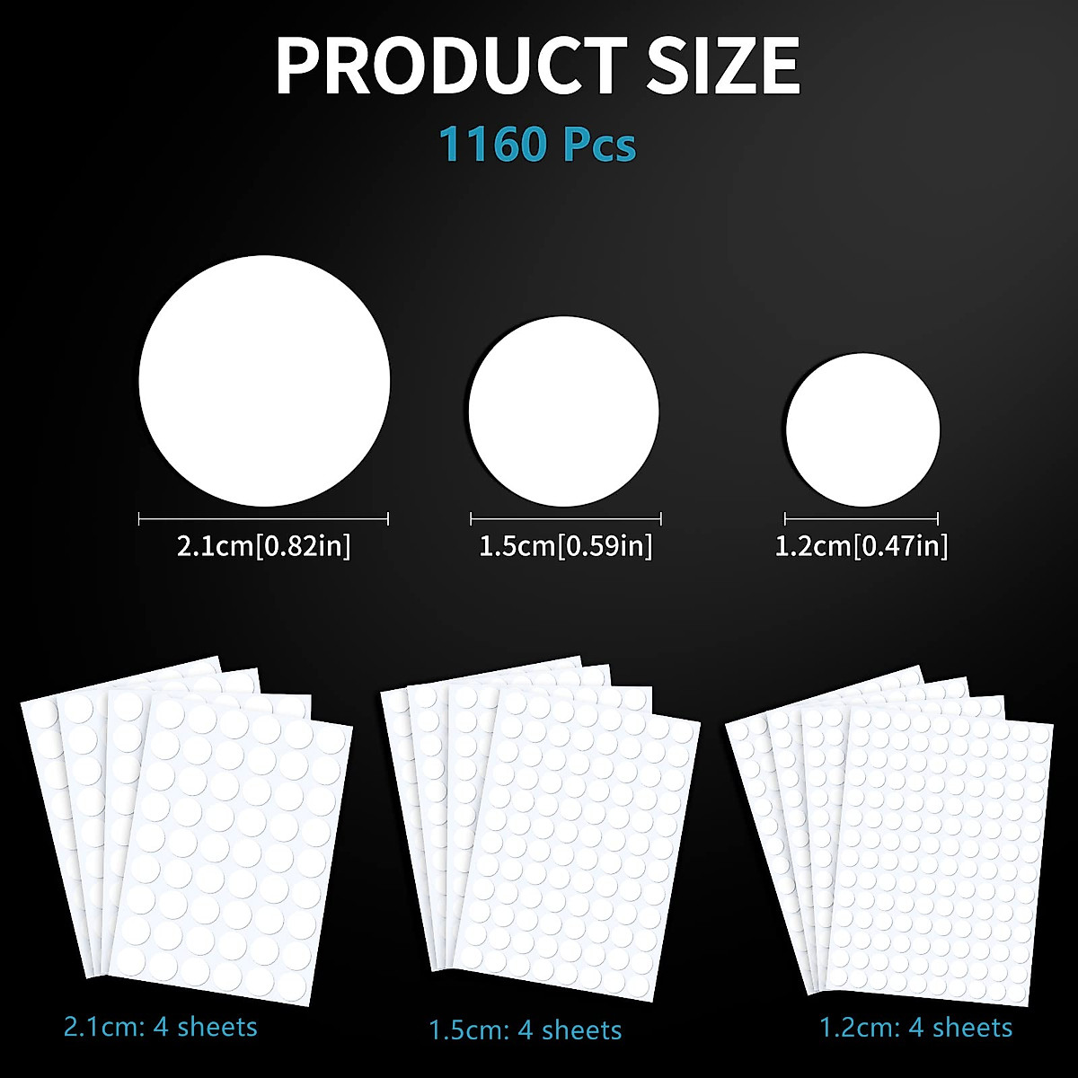 Bekecidi 12 Sheets 1160pcs Screw Hole Stickers, 3 in 1 Self-Adhesive Screw Hole Stickers Plastic Screw Cap Covers Sticker for Wood Cabinets Furniture Screws White