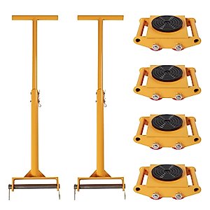 TFCFL 4pcs Machinery Mover with 2pcs Steering Handle, 6T Machinery Skates Dolly, 13200lbs Machinery Moving Skates with 360°Rotation Cap and 4 Rollers, Heavy Duty Industrial Moving Equipment, Yellow