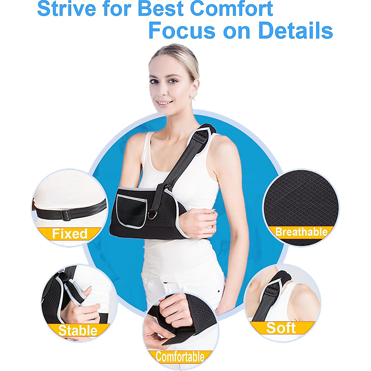 DouHeal Arm Sling Shoulder Immobilizer, Medical Rotator Cuff Support Brace with Pocket, Sling for Shoulder Injury, Arm Injury, Left & Right Arm, Men & Women, for Dislocated, Fracture, Strained (Large)