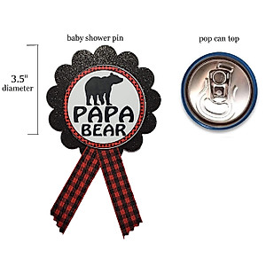 Papa Bear Daddy to Be Pin Buffalo Plaid Baby Shower for dad to wear at Gender Reveal, Red & Black Pin, Baby Sprinkle