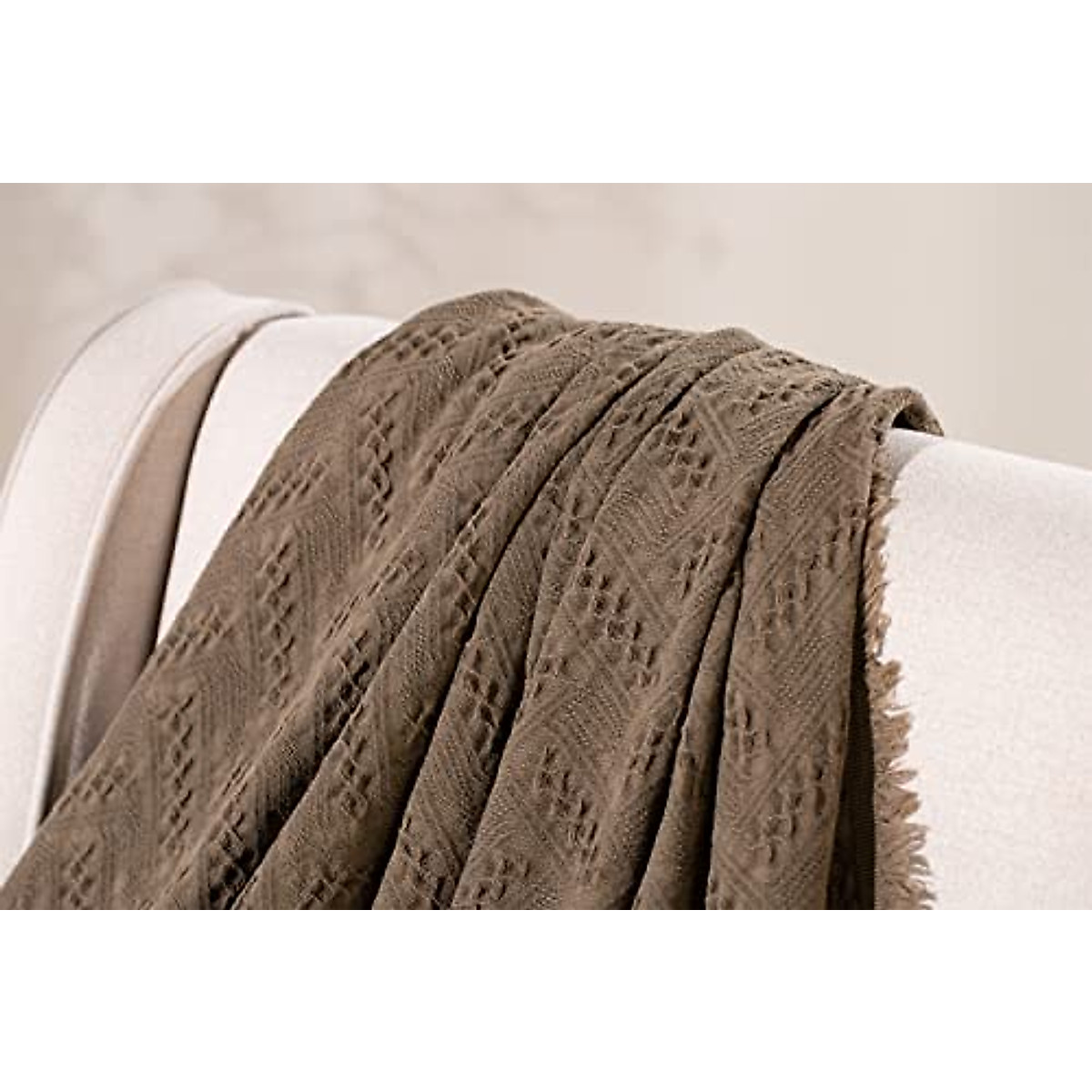 KASENTEX 100% Cotton Throw Blanket Soft Knitted(Brown, 60x50)
