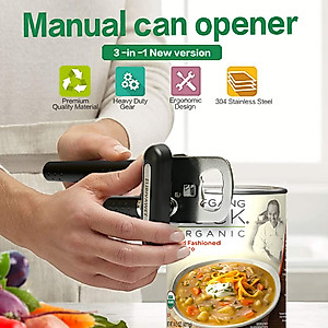 Can Opener Manual Heavy Duty Handheld Can Opener Smooth Edge Comfortable Grip Safety Can Openers, Sharp Cutting Wheel, Oversized Easy Turn Knob, Built-in Bottle Opener