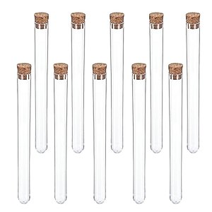 WELANGBN 10Pcs Clear Plastic Test Tubes with Cork Stoppers, 15x150mm 13ml, Good Seal for Jewelry Seed Beads Powder Spice Liquid Storage, Lab Use or Decoration