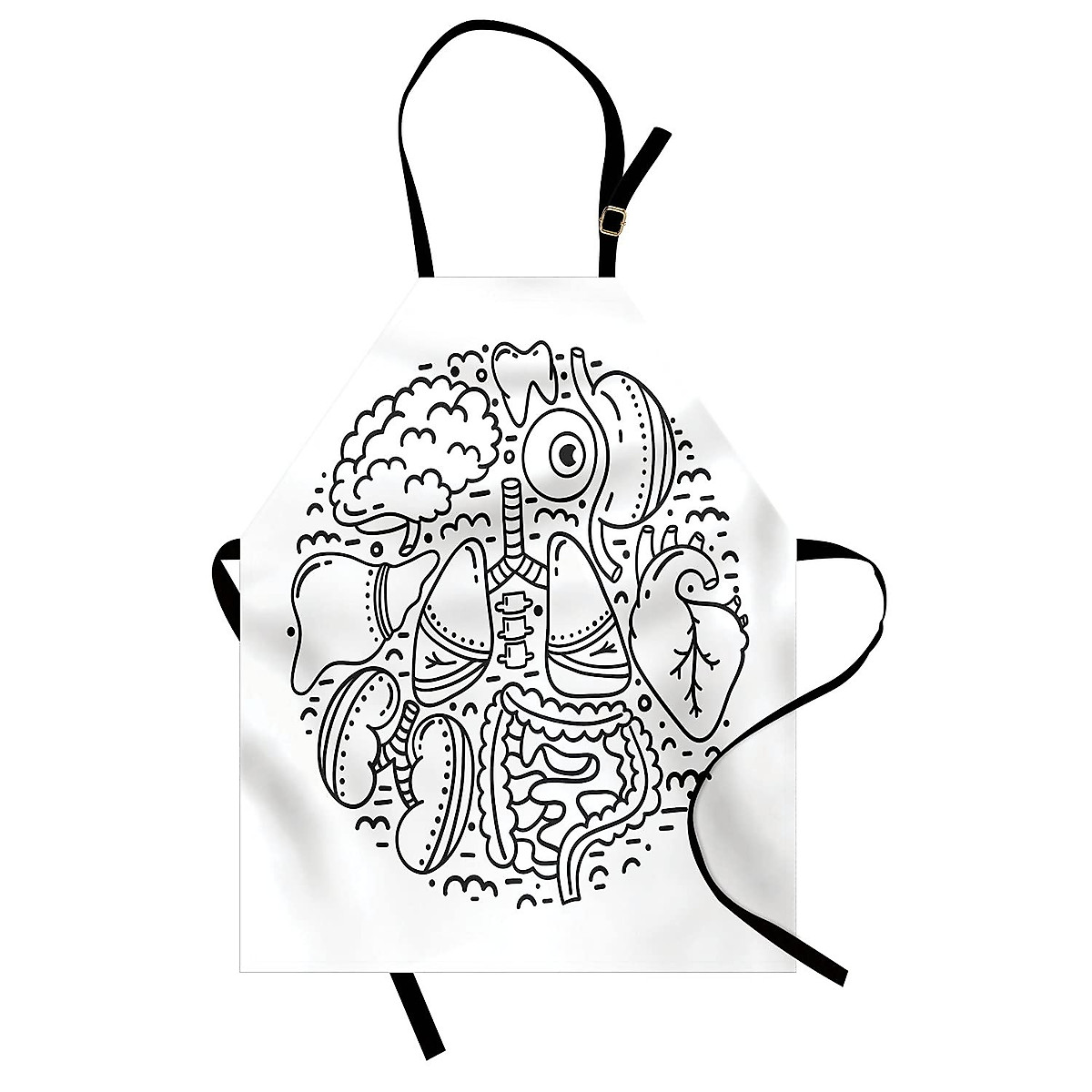 Ambesonne Anatomy Apron, Internal and External Organs of Human Donation Monochromatic Illustration, Unisex Kitchen Bib with Adjustable Neck for Cooking Gardening, Adult Size, White and Dark Grey