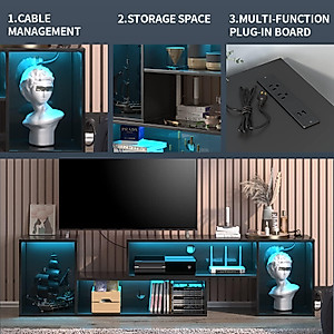 TV Stand, Deformable TV Stand with LED Strip & Power Outlets Free-Combination Entertainment Center for 50 55 60 65 Inch TV,Console TV Stand Modern TV Table Media Stand, DIY Open Storage Bookcase Shelf