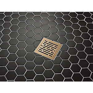 Delta Faucet 4 Inch Tile-In Square Shower Floor Drain Gold, Shower Drain Kit, Square Shower Drain, Chrome Shower Drain, Shower Floor Drain, Champagne Gold DT062412-CZ