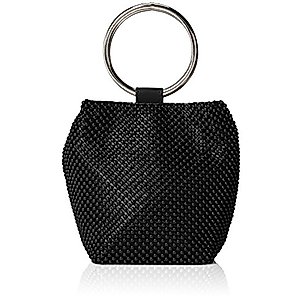 Jessica McClintock womens Jessica Mcclintock Gwen Ball Mesh Ring Wristlet Pouch Clutch Evening Bag, Black, One Size US