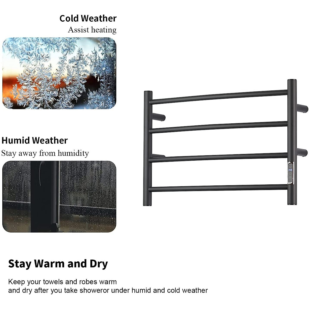 SHARNDY Towel Warmer with Built-in Timer ETW29 for Bathroom Wall Mounted Bath Towel Heater Plug-in Electric Heated Towel Rack Black