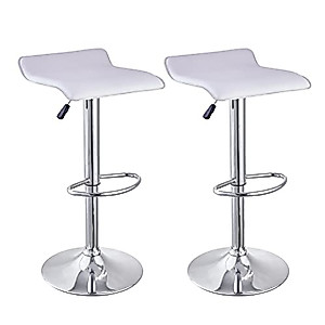 FurnitureR 3-Piece Bar Table Chairs Set, Round Cocktail Table and PU Leather Adjustable Swivel Chairs Barstools, Modern Counter Height, Home Office (White)