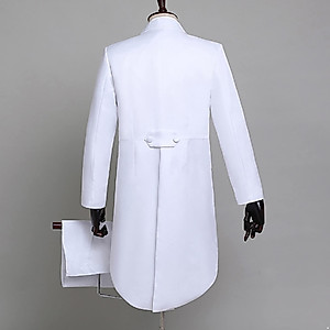 Loloda Men's 4-Piece Tuxedo Tailcoat Blazer Tuxedo Jacket Suit Gentleman Formal Tux Tail Coat Pants Set White Large