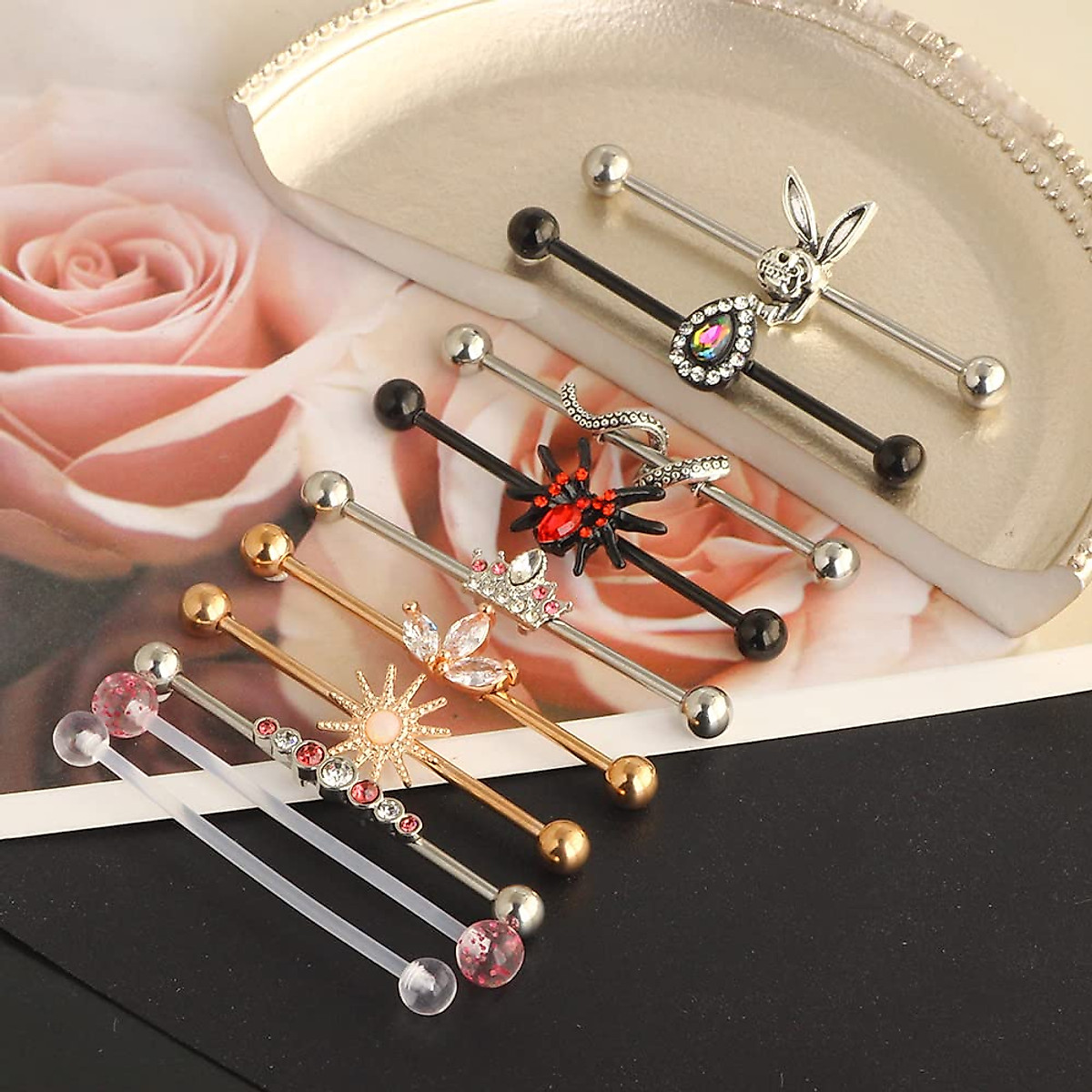 TIANCI FBYJS 10 pcs Surgical Steel 14G Industrial Barbell Earring Cartilage Piercing Jewelry 38mm 1&1/2 Inch Stainless Steel Industrial Piercing Bar