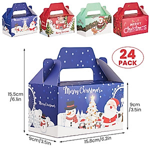 24 PCS 3D Christmas Cookie Gift Boxes with Handles for Holiday Xmas, School Classroom Party Favor Supplies, Candy Treat Cardboard Cookie Boxes, 4 Designs, Christmas Gift Boxes