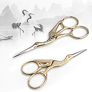 Embroidery Scissors, Stork Scissors for Sewing, Craft, Art Work & Everyday Use, Stainless Steel, 2Pcs, 4.6 inch and 3.7 inch, Gold