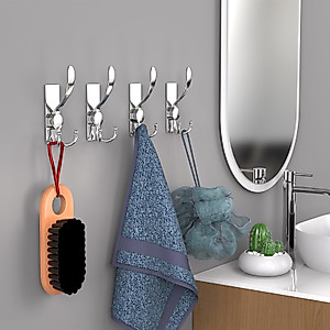 VINHOLD Metal Wall Mounted Towel Hooks, Self-Adhesive Coat Hooks with Tri Hooks for hanging towels, coats, hats, pans, Utility Hooks for bathrooms, bedrooms,kitchens(2 pack，glossy)