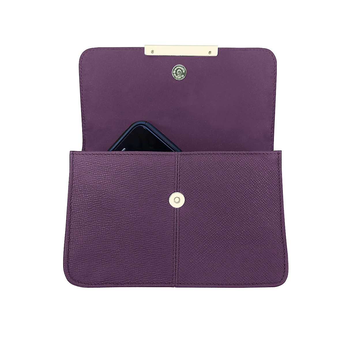Roma Leathers Mini Leather Cross Body Purse - Premium Purple Embossed Cowhide Leather - Backside Detachable Wallet - Adjustable and Removable Shoulder Strap - Designed in USA