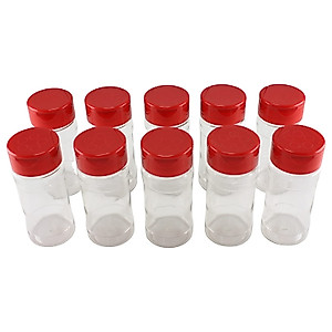 Skyway Supreme 4 OZ Clear Plastic Seasoning Containers Spice Bottles Jars - Set of 10 - Flap Cap with Sifter Spice Shaker - Durable Refillable - BPA Free