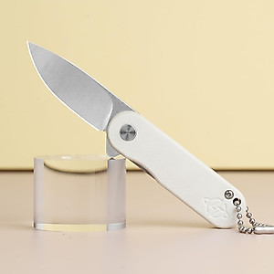 OLITANS G048 Mini Folding Knife 1.93" D2 Blade White G10 Handle, Small Folding Knife with Deep Carry Pocket Clip For EDC（White）