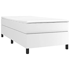 vidaXL Box Spring Bed Frame Home Indoor Bed Accessory Bedroom Upholstered Single Bed Base Furniture White 39.4"x79.9" Twin XL Faux Leather