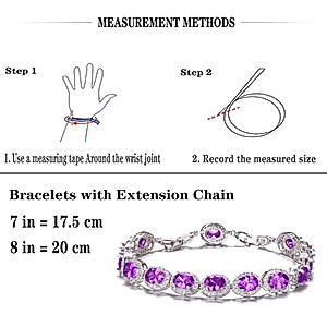 Hermosa Elegant Oval Gemstone Silver Bangle Bracelet with 1-Inch Extender Chain | Adjustable 7-8 Inches | Hypoallergenic Jewelry Gift for Women(Amethyst)