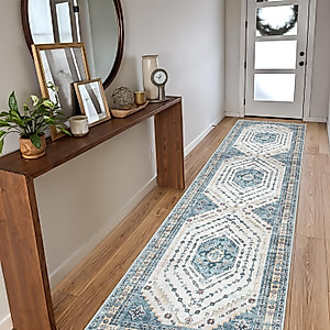 Sivilife Boho Hallway Runner Rug Washable Runner Rugs for Hallway, 2'6''X10' Extra Long Kitchen Rugs Non Slip, Blue Runner Rugs with Rubber Backing, Tribal Carpet Runner Rugs for Entryway Corridor