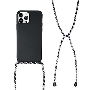 Ecofriendly iPhone 12 Mini Crossbody Cord Case Leash Hands-Free Adjustable Strap Landyard Shockproof Resistant Cover (Black)