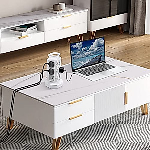 Power Strip Tower Surge Protector, Retractable Extension Cord with Multiple Outlets, 10 AC Outlets with 4 USB Ports Charging Tower, Multi Plug Outlet Extender Desktop Charging Station for Home Office