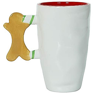 Joy To The World - Christmas Themed Ceramic Glossy 17 oz Mug With Large Gingerbread Man Handle (Microwave and Dishwasher Safe)