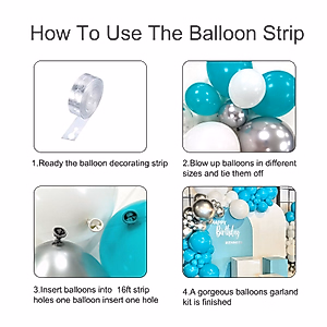 AIOZX Teal Balloons Garland Arch Kit, 107pcs Teal Blue Silver White Balloons Turquoise Balloons for Baby Shower Wedding Anniversary Gender Reveal Birthday Party Decoration