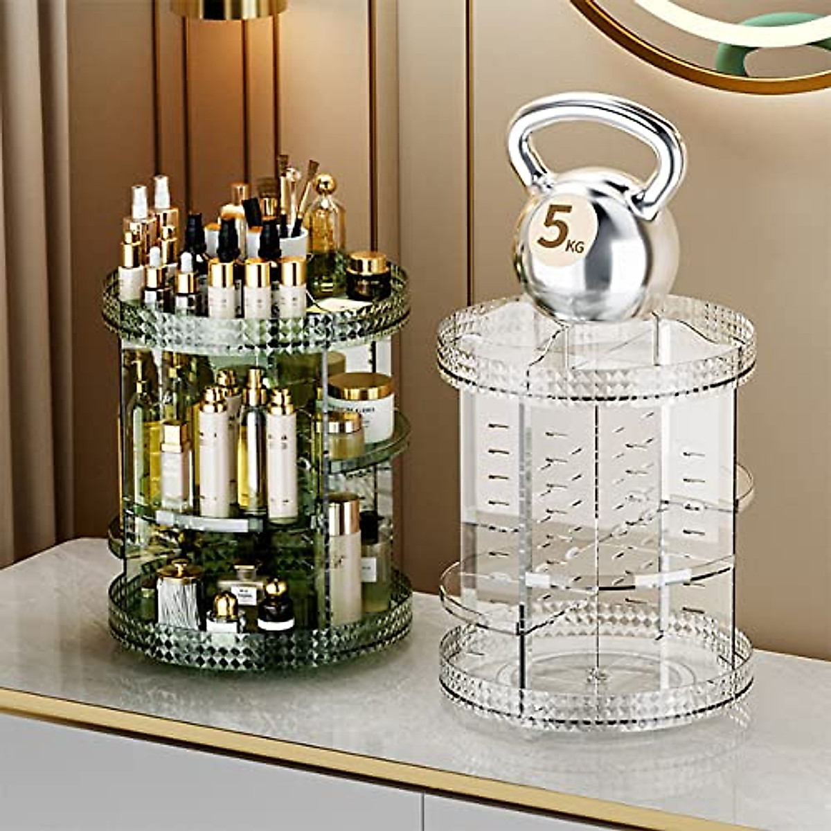 FIZZOQI 360 °Rotating Storage Rack Makeup Organizer Shelf Dressing Table Shelf Acrylic Lipstick Perfume Case Display Stand Cosmetic Organizer Rack