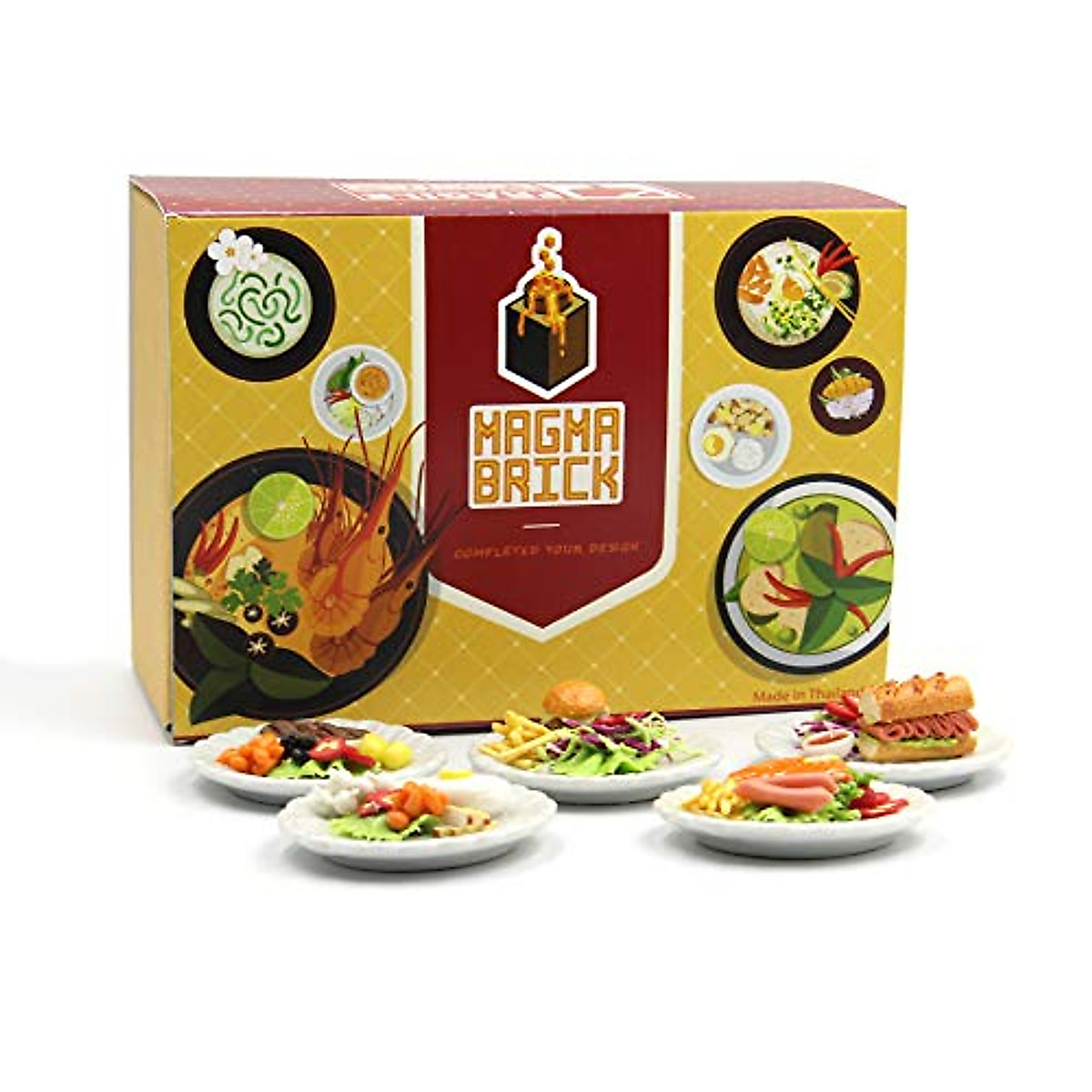 Lovely Mixed 5 Assorted Dollhouse Miniature Food,Tiny Food for Collectibles, Berger Breakfast and Beefsteak SalmonSteak