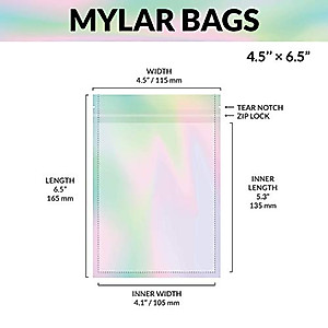 Mylar Bags with Ziplock 4.5" x 6.5" | 100 Bags | Rainbow Holographic | Sealable Heat Seal Bags for Candy and Food Packaging, Medications and Vitamins | For Liquid and Solids (4.5" x 6.5")