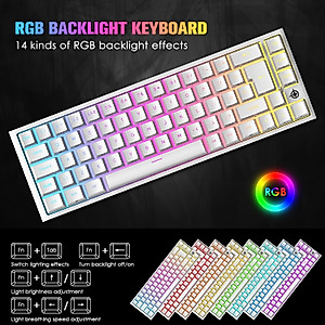 LexonElec 60% Mechanical Gaming Keyboard, RGB Chroma Backlit Ultra Compact Mini Mechanical Keyboard, Red Switches 68-Key Full Key Anti-Ghosting, for PC, MAC, PS4 Gamers and Office Typists (White)