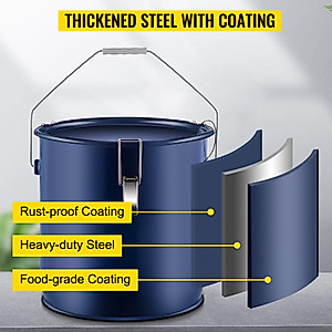 VEVOR Fryer Grease Bucket 5.1 Gal, Oil Disposal Caddy Steel Fryer Oil Bucket w/Rust-proof Coating 18.9L Oil Transport Container w/Lid & Lock Clips Oil Caddy w/Filter Bag Cooking Oil Filtering