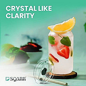 Drink Glasses Can Shaped Cocktail Glasses, Beer Mug Glass Tumblers with Lids - 6 Glassware Sets Iced Coffee Soda Can Glasses Cool Mug Set - 16 Oz Capacity Iced Tea Glasses