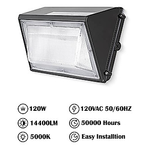 ZJOJO 120W LED Wall Pack Light with Dusk-to-Dawn Photocel, 5000K 14400LM Commerical Security Lighting, 800W-1000W HPS/HID Equiv. 120V Outdoor Lighting Fixtures, IP65 Waterproof Area Lights, ETL Listed