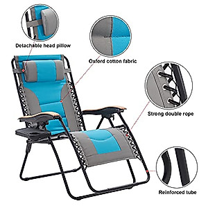 VICLLAX Oversized Padded Zero Gravity Chair XXL Folding Patio Lounge Recliner with Cup Holder for Outdoor Indoor, 350lbs Weight Capacity, Grey/Navy