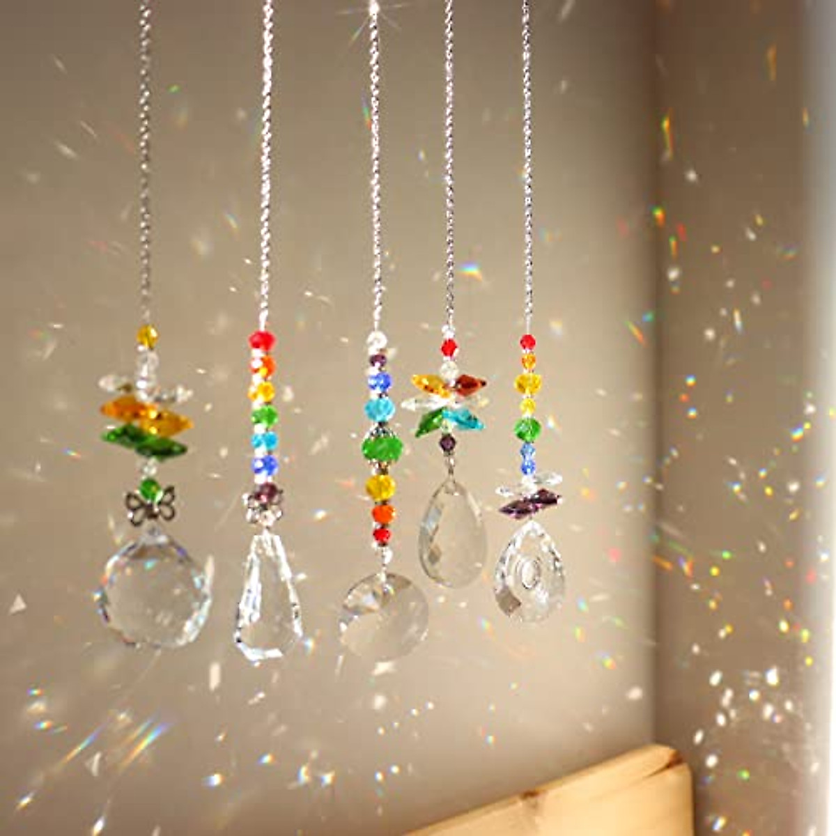 Rainbow Crystal Suncatcher Window Hanging, Rainbow Decor for Window Home Garden Car, Pack of 5