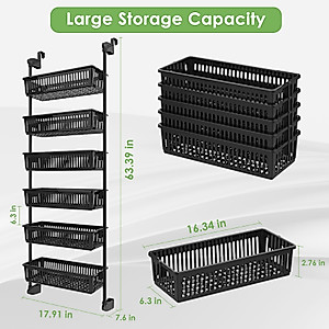 Pantry Door Organizer, Over the Door Pantry Organizer with 6-Tier Adjustable Baskets, Heavy-Duty Metal Wall Mounted Over the Door Spice Rack for Bathroom, Bedroom, Kitchen Organizers and Storage